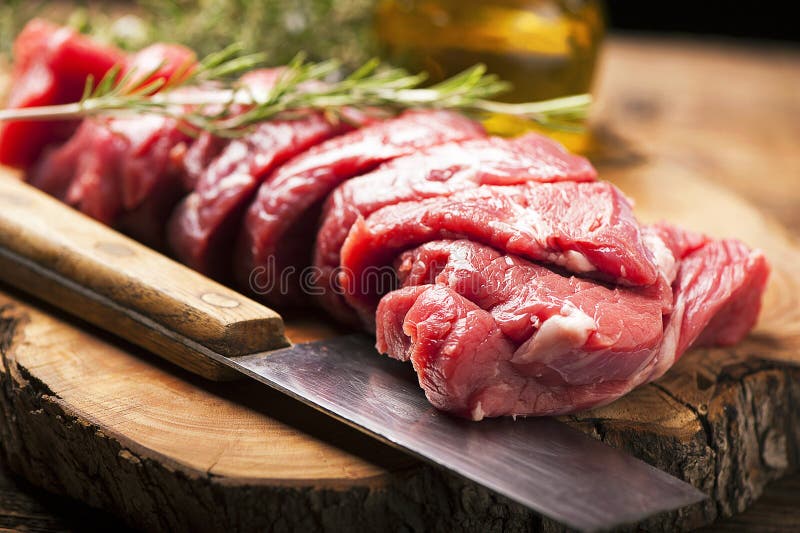 Fresh Raw Meat on Old Wooden Table Stock Photo - Image of beef, cattle ...