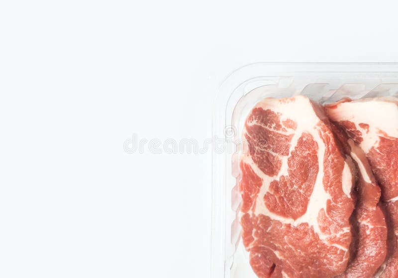 Fresh Raw Meat in Package in Plastic Box, Close-up of Meat in Plate ...