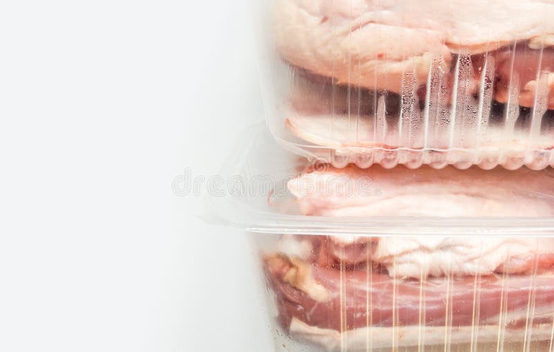 Fresh Raw Meat in Package in Plastic Box. Close-up of Meat in Plate ...