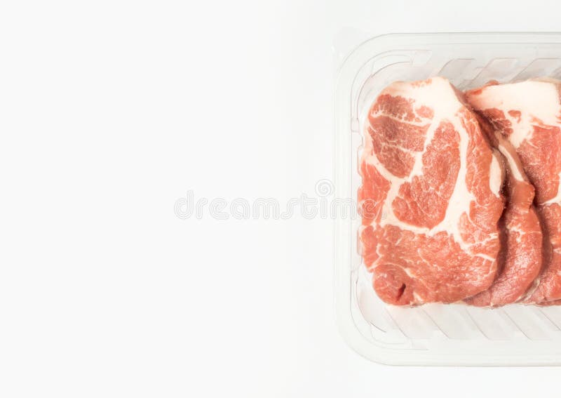 Fresh Raw Meat in Package in Plastic Box, Close-up of Meat in Plate ...