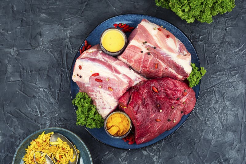 Fresh Raw Meat, Raw Meat, Pork, Beef Stock Photo - Image of peppercorn ...