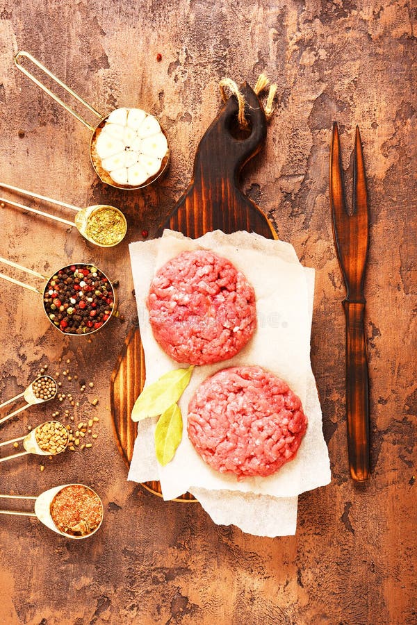 Fresh Raw Meat and Spices. Barbecue Set. View from Above. Stock Photo ...