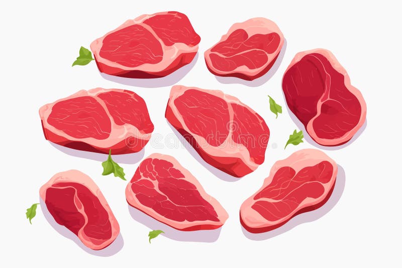 Fresh Raw Meat Top View Isolated Vector Style Illustration Stock Vector ...