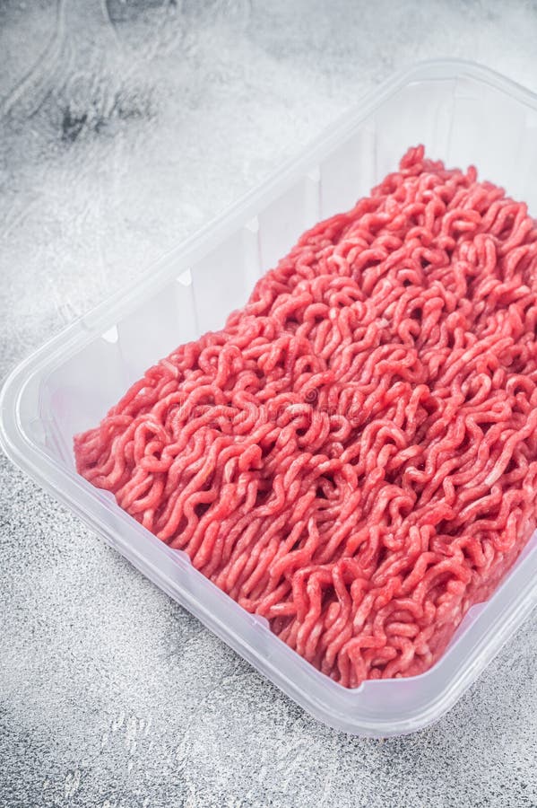 Fresh Raw Mince Beef and Pork Meat in Vacuum Packaging. White ...