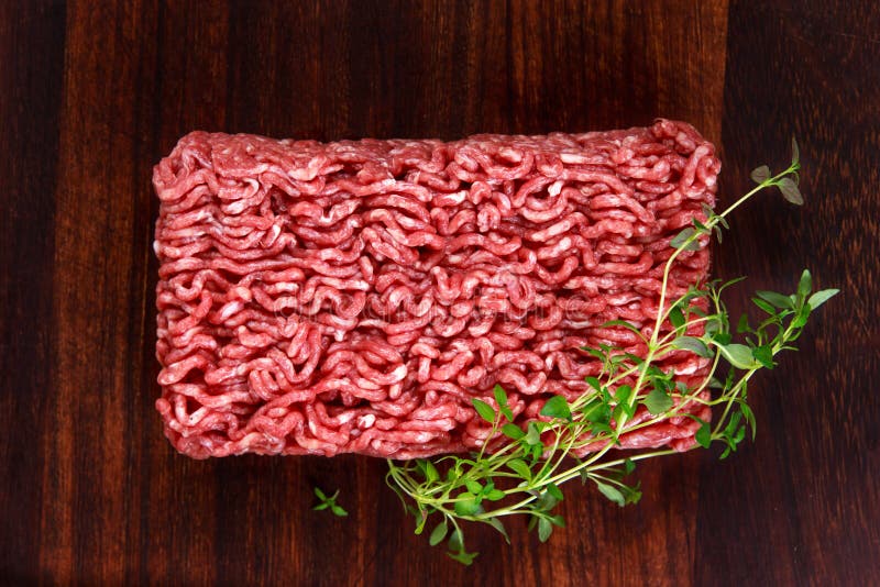 Fresh Raw Mince Beef on Wooden Table Stock Photo - Image of closeup ...