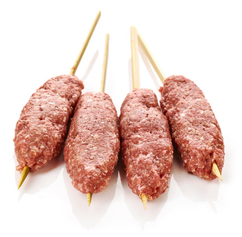 Fresh Raw Minced Meat Skewers Kebabs Stock Photo - Image of background ...