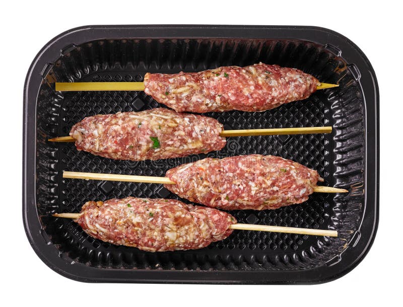 Fresh Raw Minced Meat Skewers in Plastic Box Stock Image - Image of ...