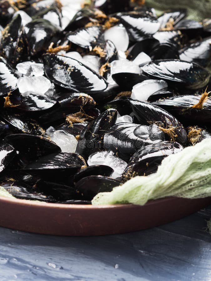 Fresh Raw Mussels on Rusty Tray Stock Photo - Image of crustacean ...