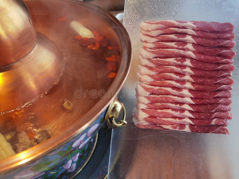 Mutton slices and hot pot stock photo. Image of barbecue - 327028478