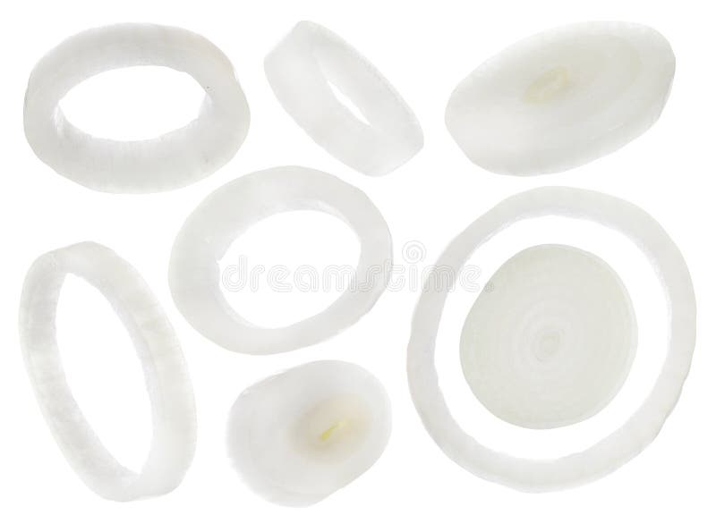 Fresh Raw Onion Rings Falling on White Stock Image - Image of design ...