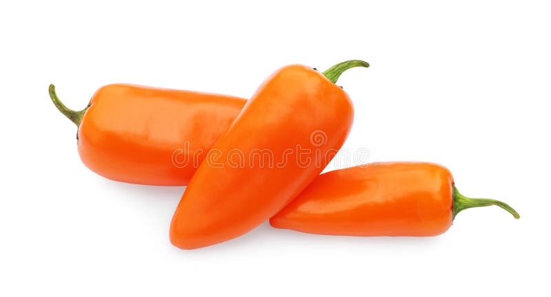 Fresh Raw Orange Hot Chili Peppers Isolated on White Stock Photo ...