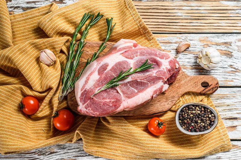 Fresh Raw Pork Neck Meat. Chop Steak. White Background Stock Image ...