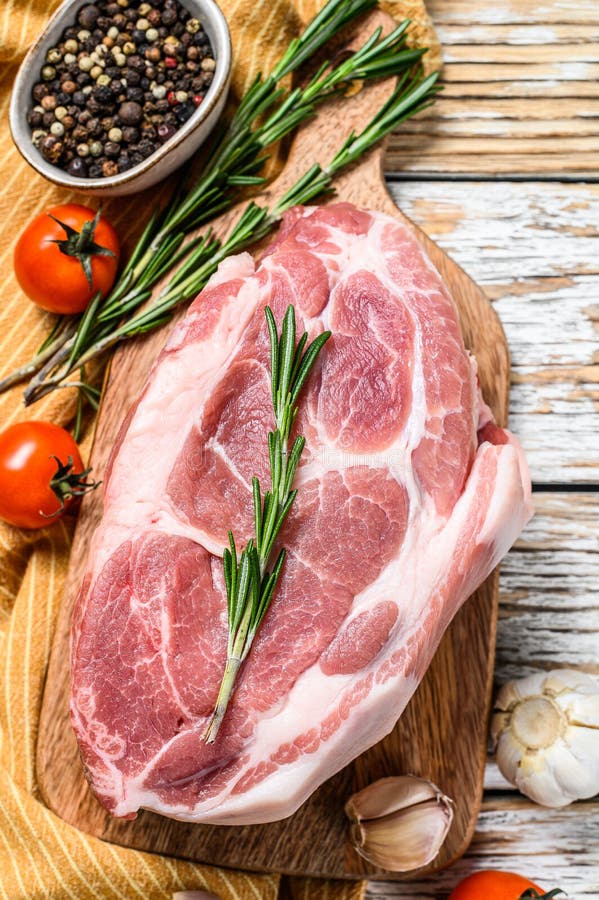 Fresh Raw Pork Neck Meat. Chop Steak. White Background Stock Photo ...