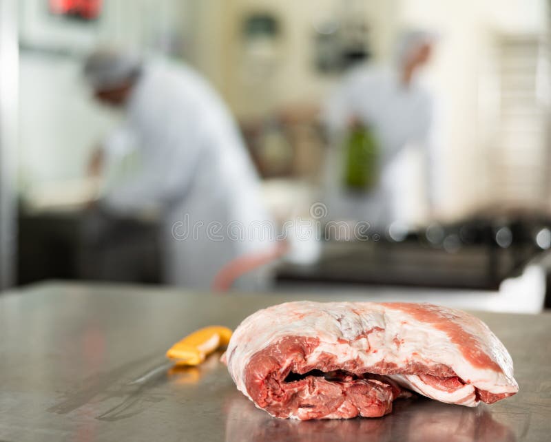 Fresh Raw Pork Ribs on Cutting Table in Butchery Stock Photo - Image of ...