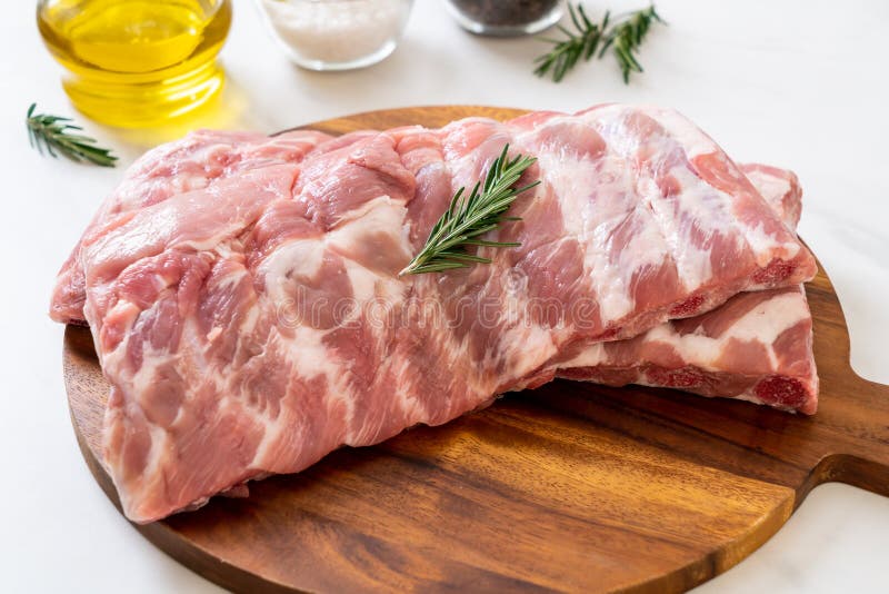 Fresh raw pork ribs stock photo. Image of butcher, closeup - 156460624