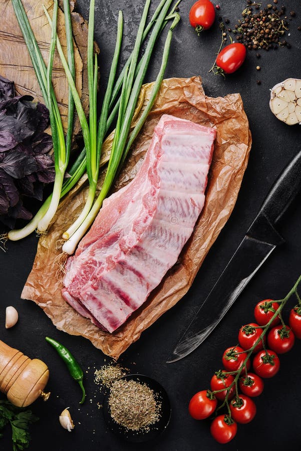 Fresh Raw Pork Ribs with Ingredients Stock Photo - Image of pork ...