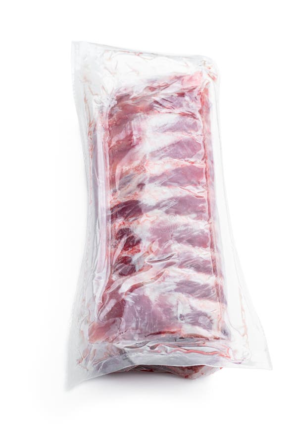 Fresh Raw Pork Ribs in a Vacuum Package Isolated on White Stock Photo ...