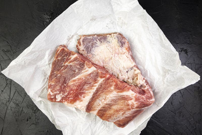 Fresh Raw Pork Ribs on Wrapping Paper, Top View Stock Image - Image of ...