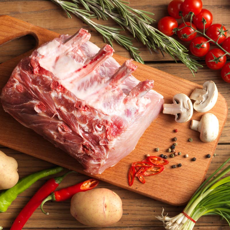 Fresh raw pork stock image. Image of wooden, wood, kitchen - 39448677