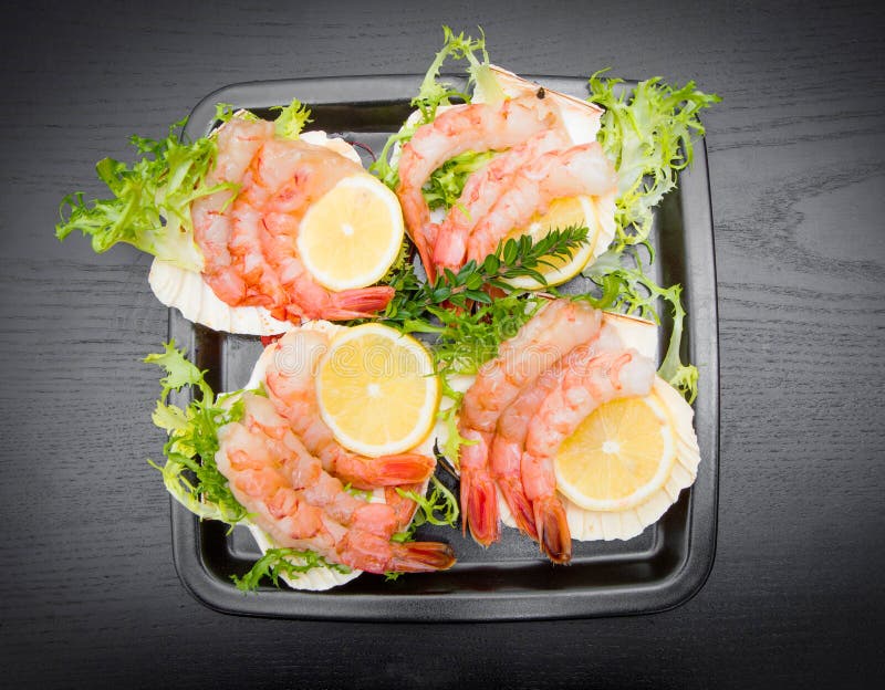 Fresh Raw Prawn on the Shell Ready As Appetizer Stock Photo - Image of ...