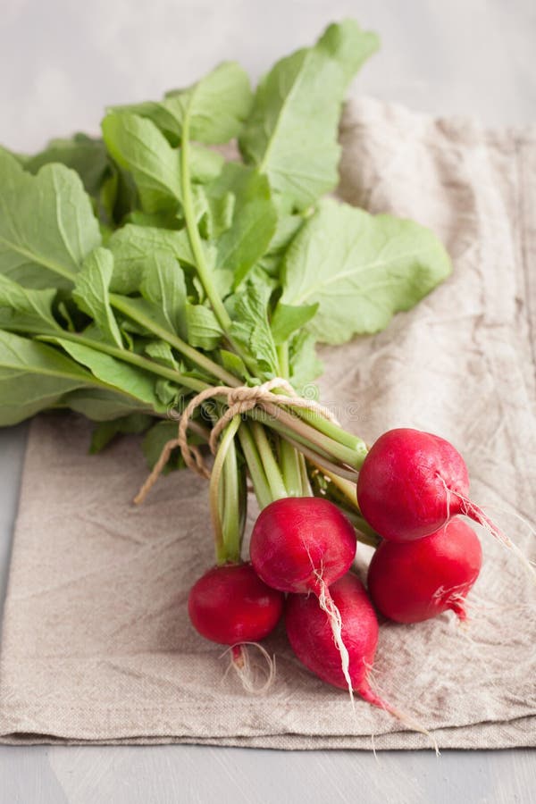 Fresh Raw Radish with Leaves Over Gray Background Stock Photo - Image ...