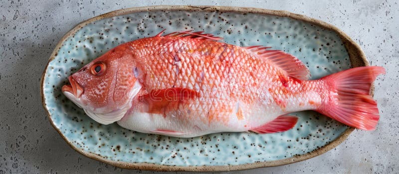 Raw red snapper on a plate stock photo. Image of scales - 320437392