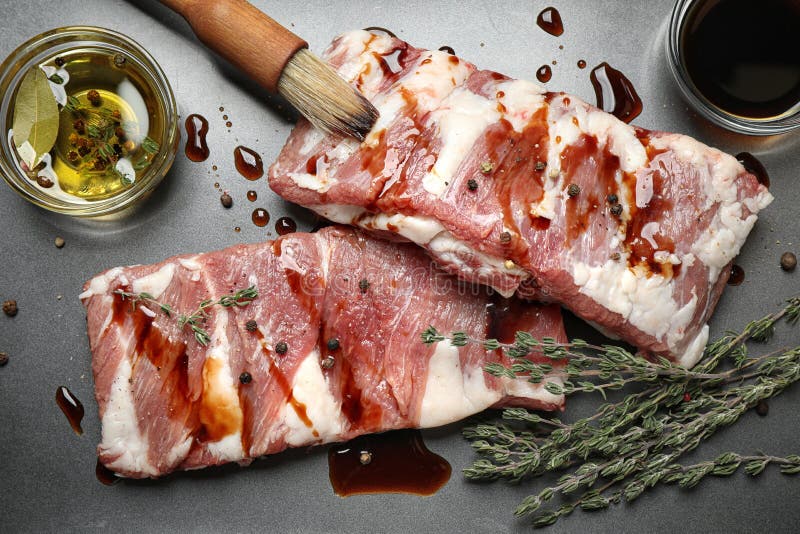 Fresh Raw Ribs on Baking Sheet Stock Image - Image of object, cuisine ...
