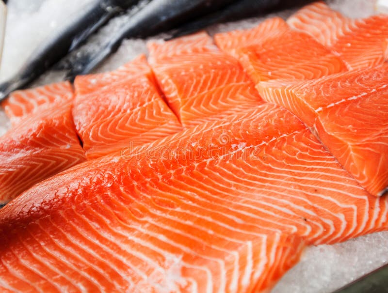 Fresh raw salmon fillet stock photo. Image of seafood - 89507536