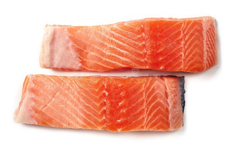Fresh Raw Salmon Fillet Isolated on White, from Above Stock Photo ...