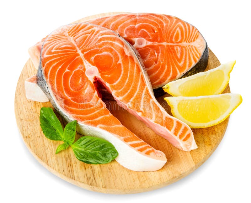Fresh Raw Salmon Red Fish Steak Isolated on a White Background Stock ...