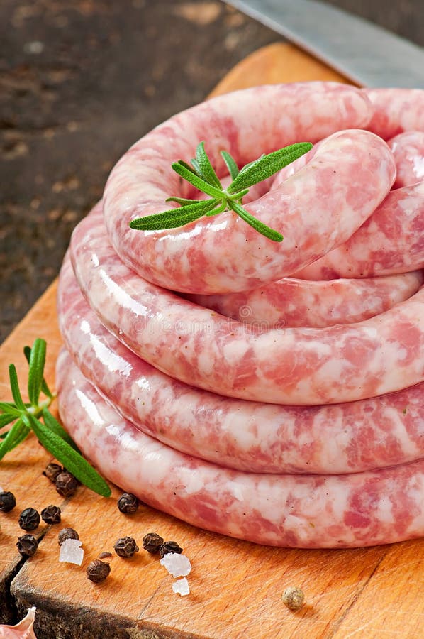 Fresh raw sausage stock photo. Image of board, long, minced - 38243750