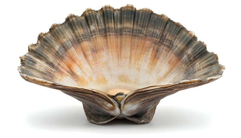 Fresh Raw Scallop in Shell Isolated on White, Top View Stock Photo ...