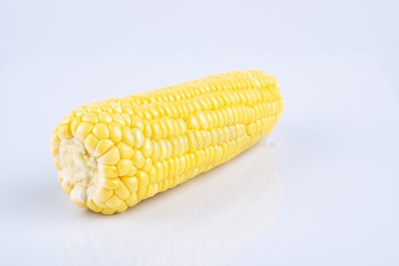 Fresh Raw Sweet Corn on the Cob Kernels Over White Background Stock ...