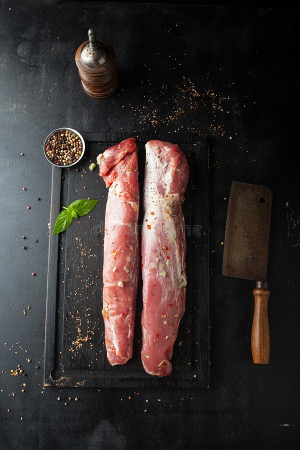 Fresh Raw Tenderloin in Marinade with Spices Stock Photo - Image of ...