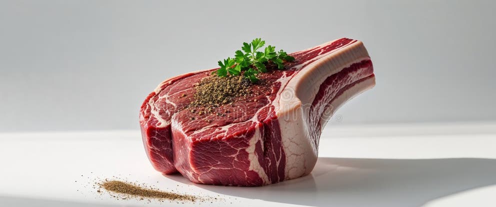 Fresh Raw Tomahawk Steak Garnished with Spices and Herbs. Stock Image ...
