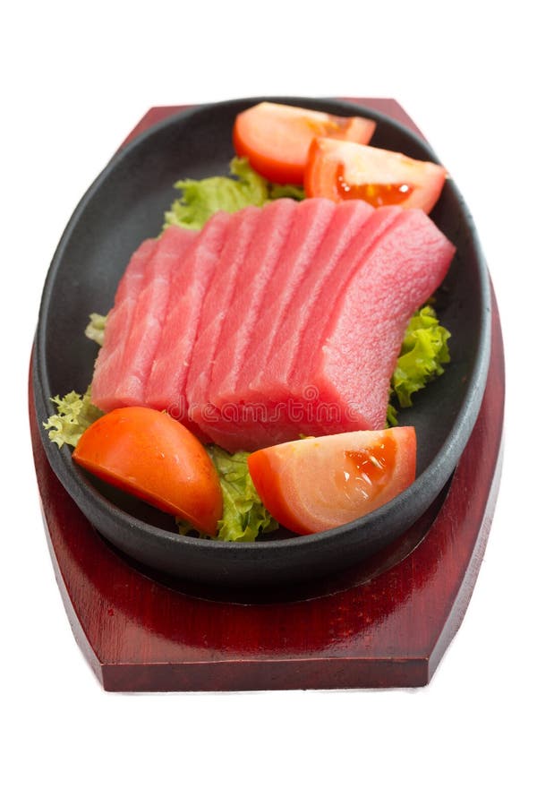 Fresh Raw Tuna Fish Pieces on Plate Isolated Stock Image - Image of ...