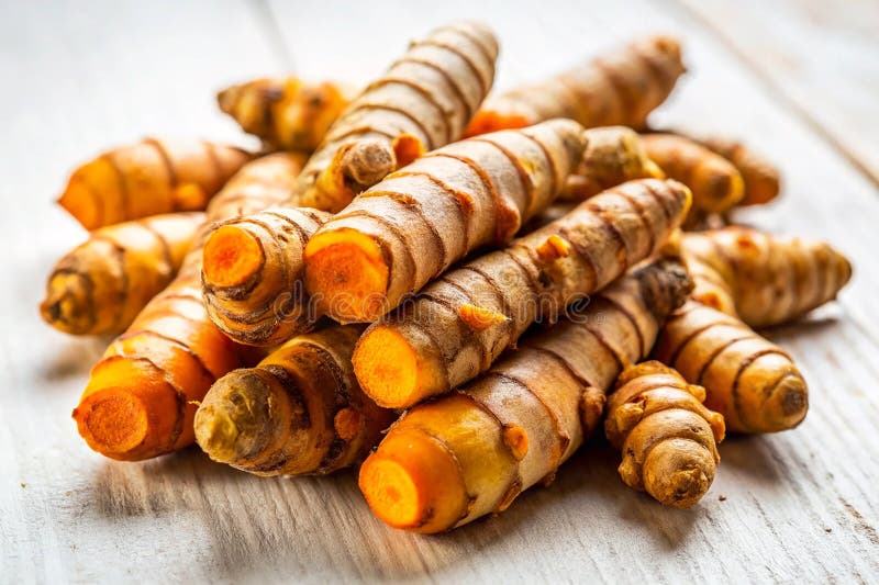 Fresh Raw Turmeric Root on White Surface Stock Illustration ...