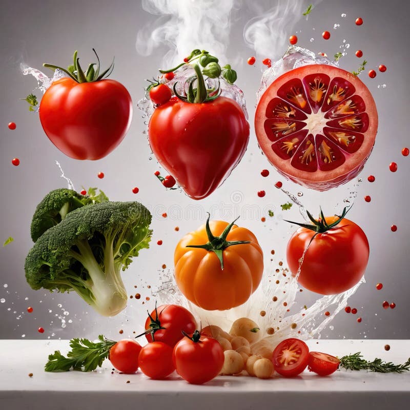 Fresh Raw Vegetables and Fruits, Dynamic Bursting Flying Creative ...