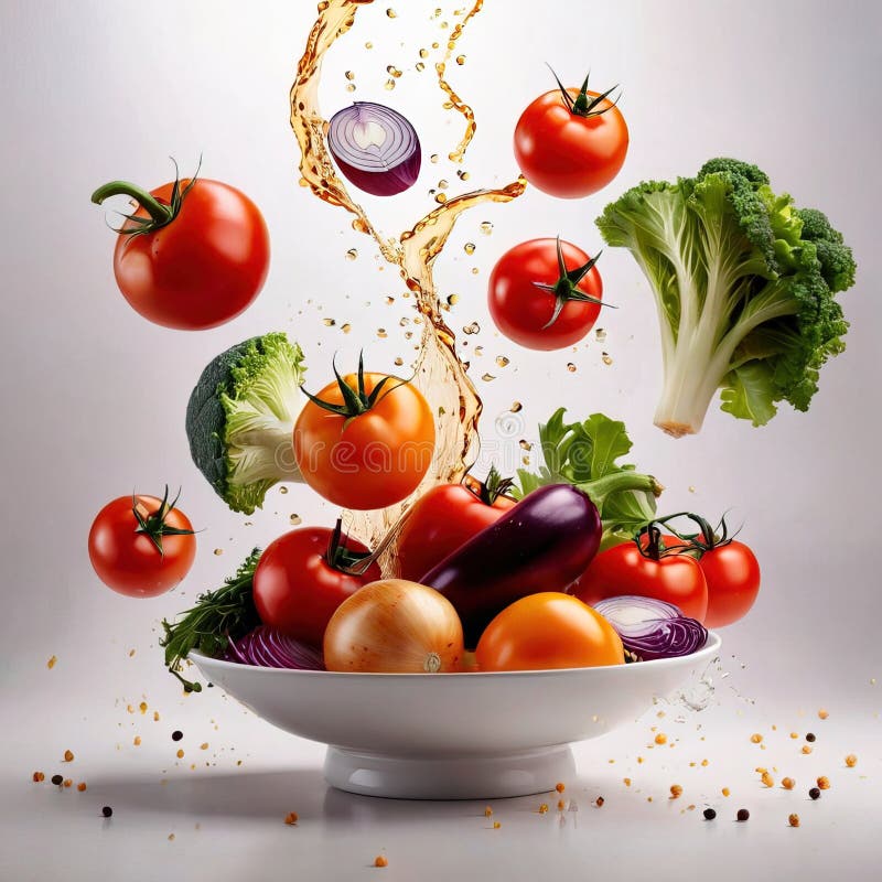 Fresh Raw Vegetables and Fruits, Dynamic Bursting Flying Creative ...
