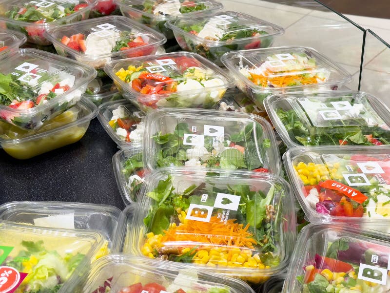 Fresh Ready-to-eat Salad Boxes with Vegetables and Fruits on Display ...