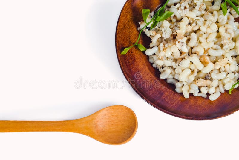 Fresh Red Ant Eggs are Larvae of Ants in Wood Dish Stock Photo - Image ...