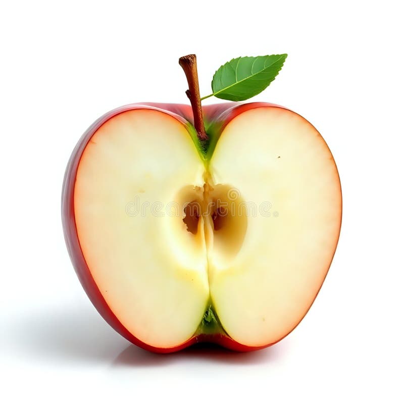 Fresh Red Apple Cut in Half with Leaf Stock Photo - Image of apple ...