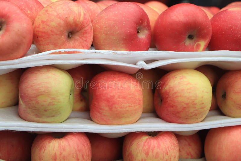Fresh Red Apple in Display on a Market Stock Image - Image of color ...