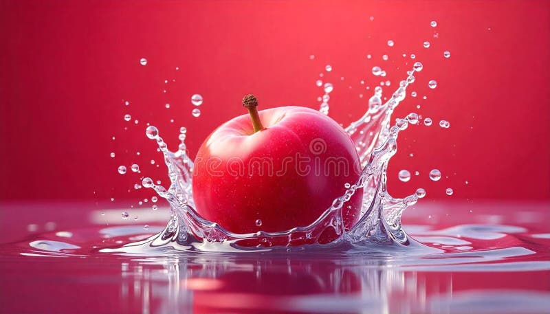 Fresh Red Apple Falling into Water with Splash Effect Stock Illustration - Illustration of clean ...