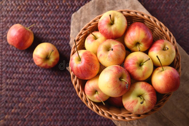 Fresh Red Apple Fruit in a Basket, Table Top View Stock Photo - Image ...