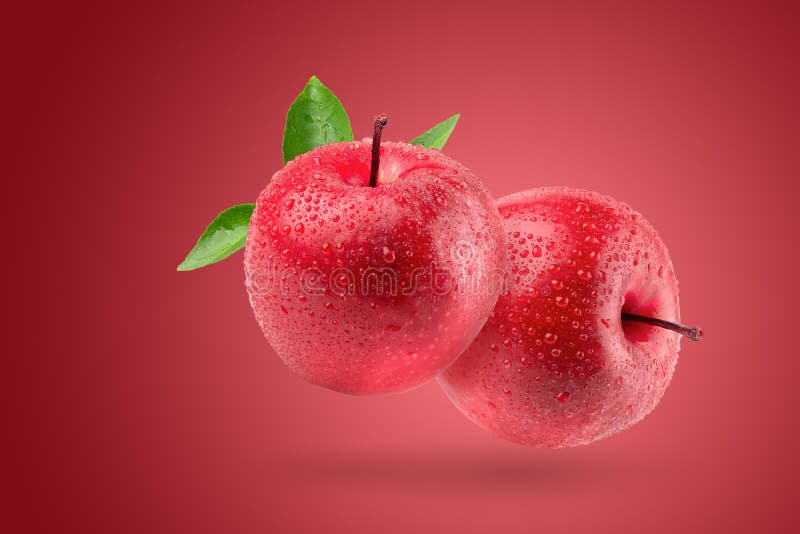 Fresh Red Apple Isolated on a Red Background Stock Image - Image of ...