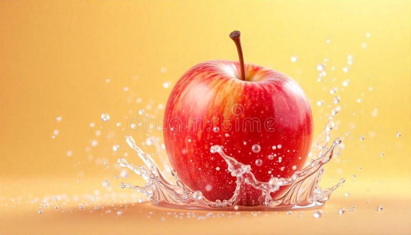Fresh Red Apple Splash on Yellow Background Studio Shot Stock ...