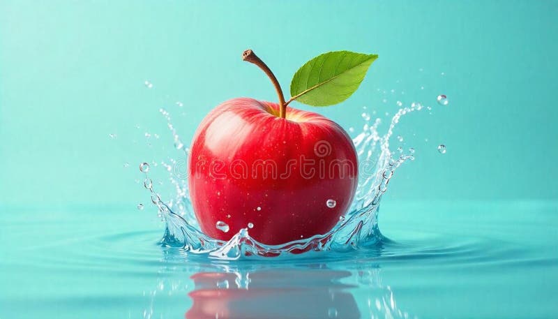 Fresh Red Apple Splashing in Clean, Clear Aqua Water Stock Illustration ...