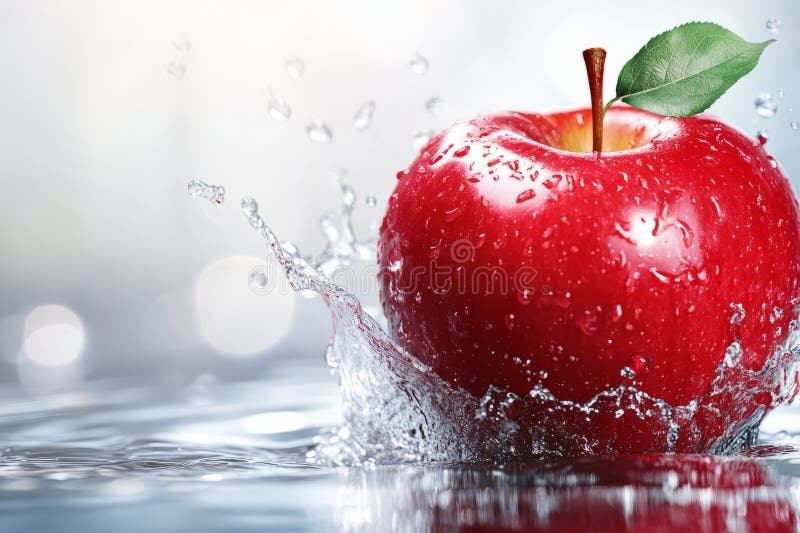 Fresh Red Apple with Water Splash Creating a Dynamic and Refreshing ...