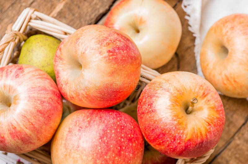 Fresh Red Apples in a Basket. Rustic Style Stock Image - Image of ripe ...